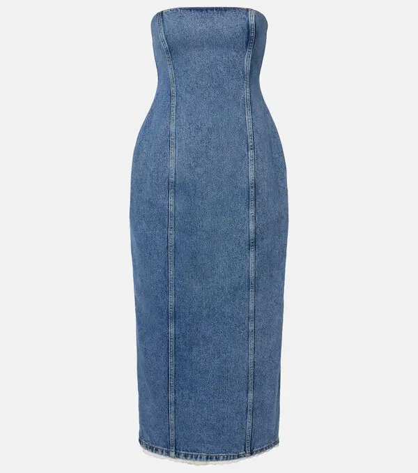 Magda Butrym Strapless Denim Bustier Dress - Blue