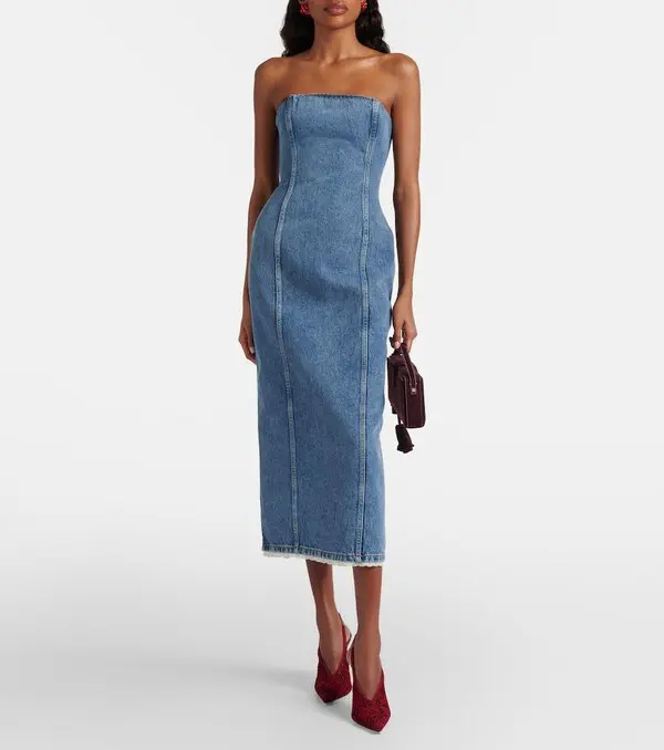 Magda Butrym Strapless Denim Bustier Dress