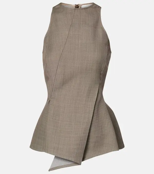 Magda Butrym Asymmetric Peplum Wool Top - Beige