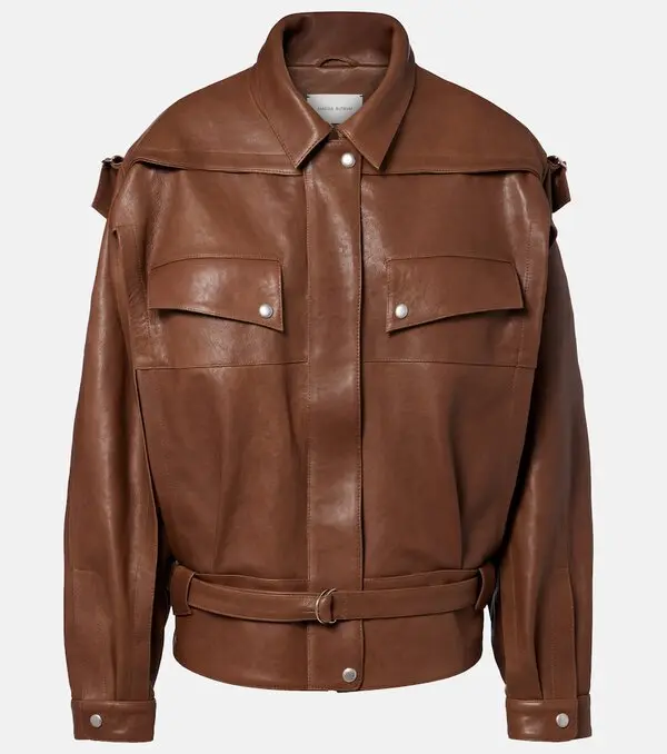 Magda Butrym Belted Oversized Leather Jacket - Brown