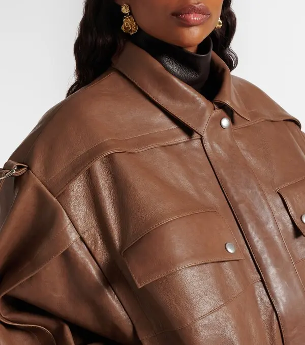 Magda Butrym Belted Oversized Leather Jacket
