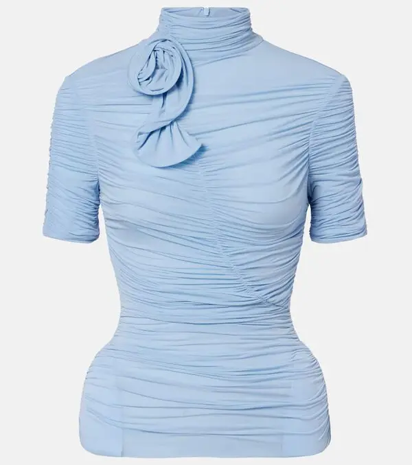 Magda Butrym Floral-appliqué Ruched Mockneck Top