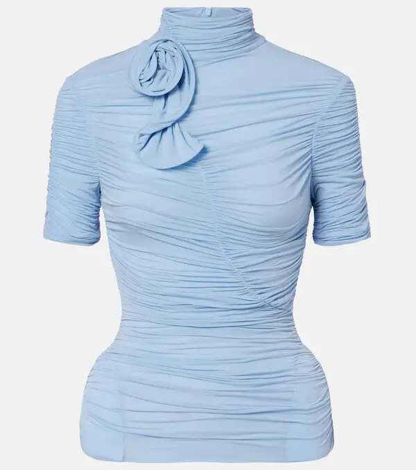 Magda Butrym Floral-appliqué Ruched Top - Blue