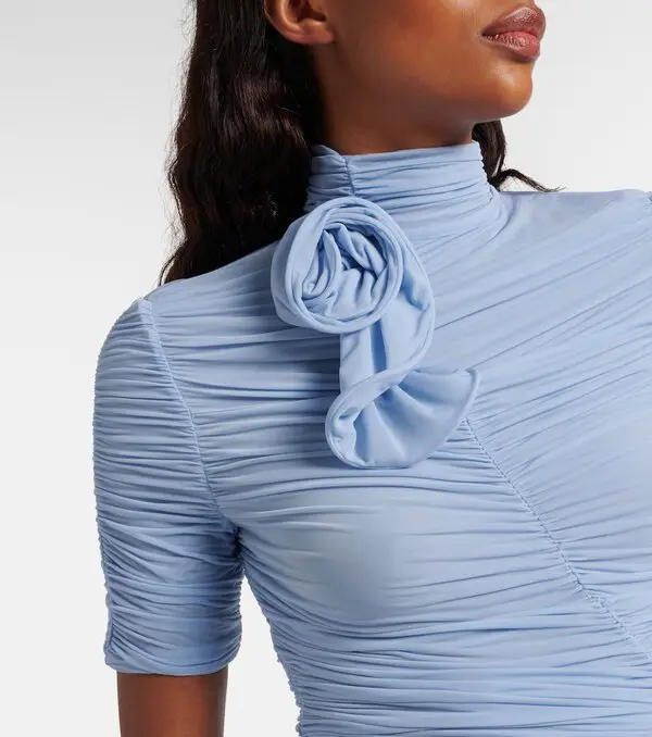 Magda Butrym Floral-appliqué Ruched Top - Blue