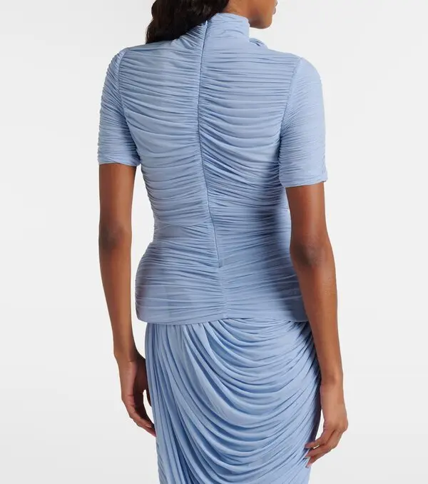 Magda Butrym Floral-appliqué Ruched Top - Blue