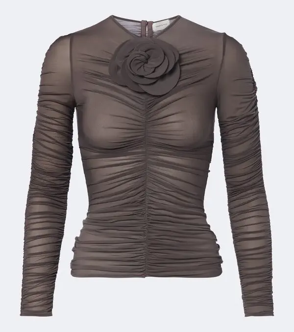Magda Butrym Floral-appliqué Ruched Top - Brown