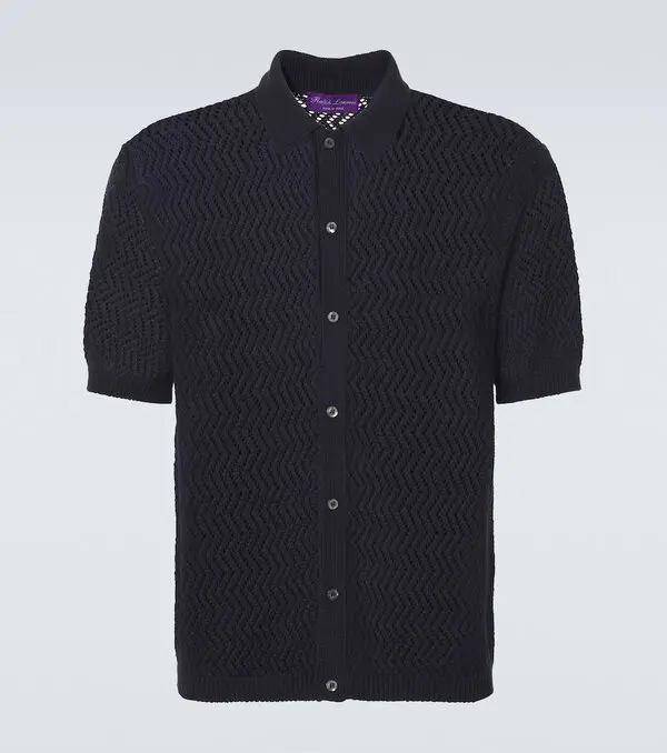 Ralph Lauren Purple Label Chevron Cotton Polo Shirt - Black