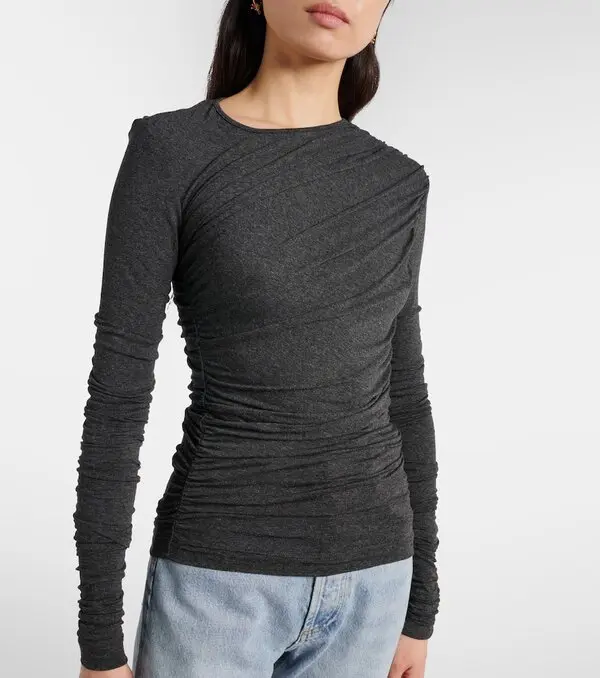 AGOLDE Tania Ruched Jersey Top - Grey