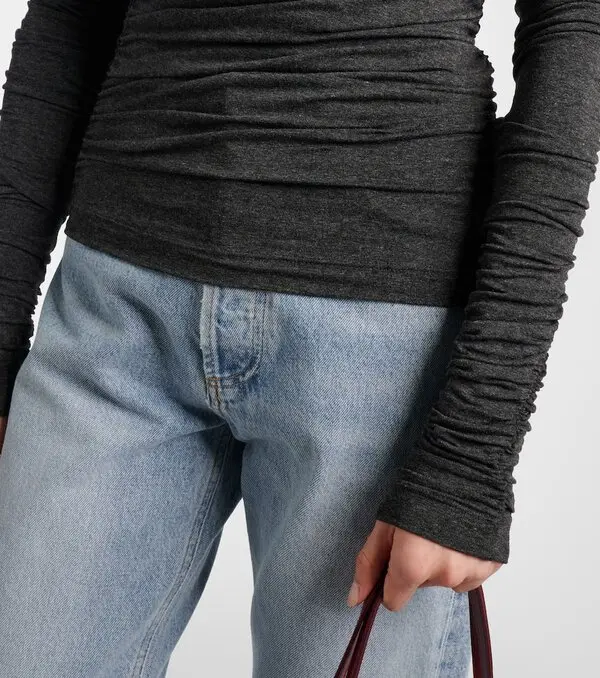 AGOLDE Tania Ruched Jersey Top - Grey