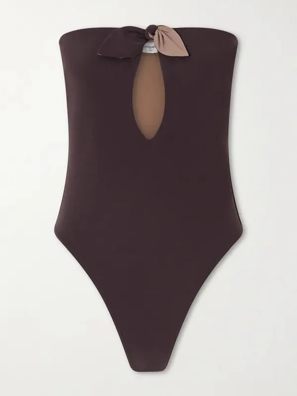 Saint Laurent Bow-detailed Strapless Swimsuit - Brown