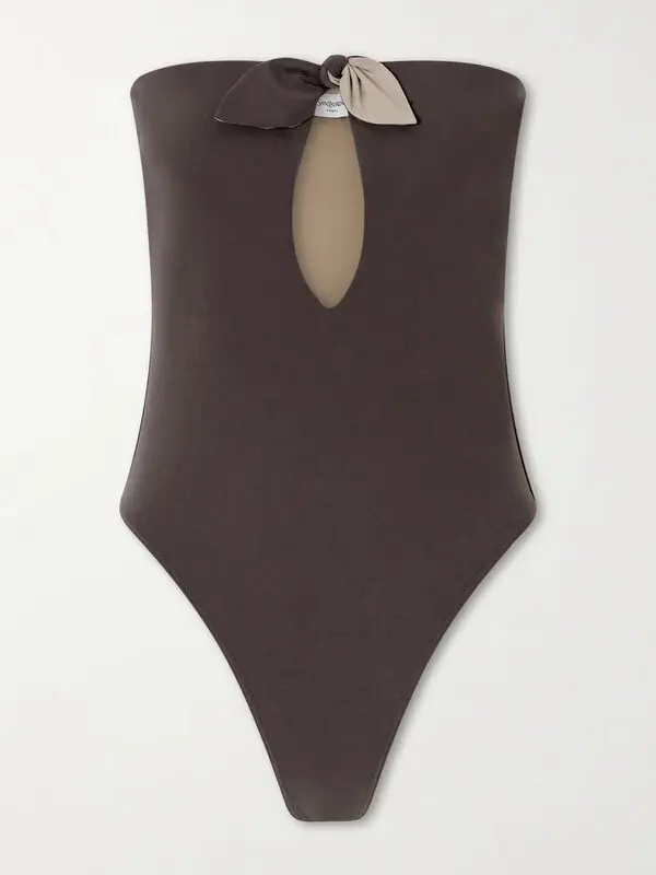 Saint Laurent Bow-detailed Strapless Swimsuit - Brown