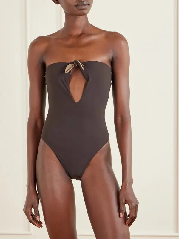 Saint Laurent Bow-detailed Strapless Swimsuit - Brown