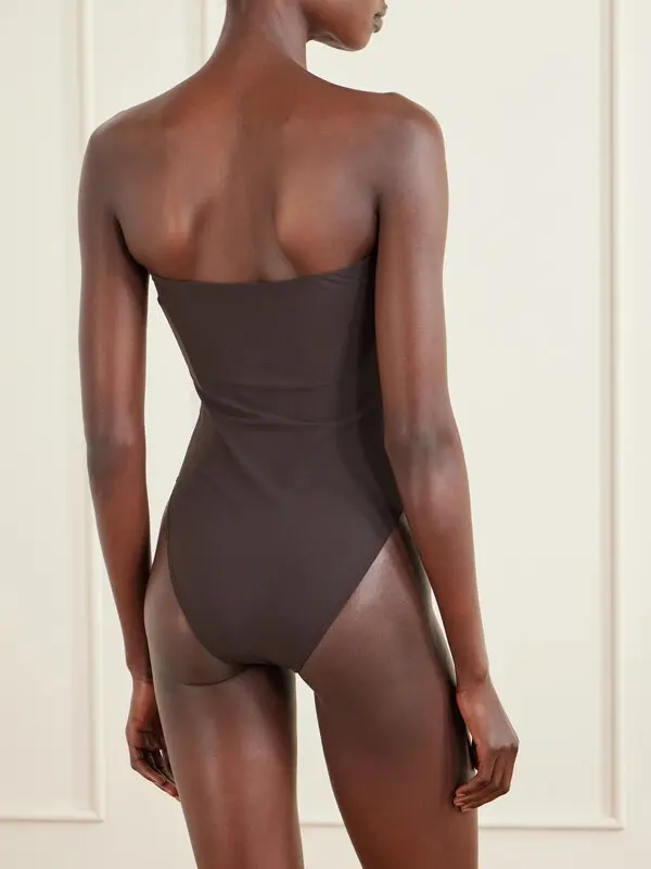 Saint Laurent Bow-detailed Strapless Swimsuit - Brown