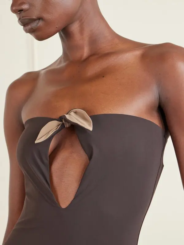 Saint Laurent Bow-detailed Strapless Swimsuit - Brown