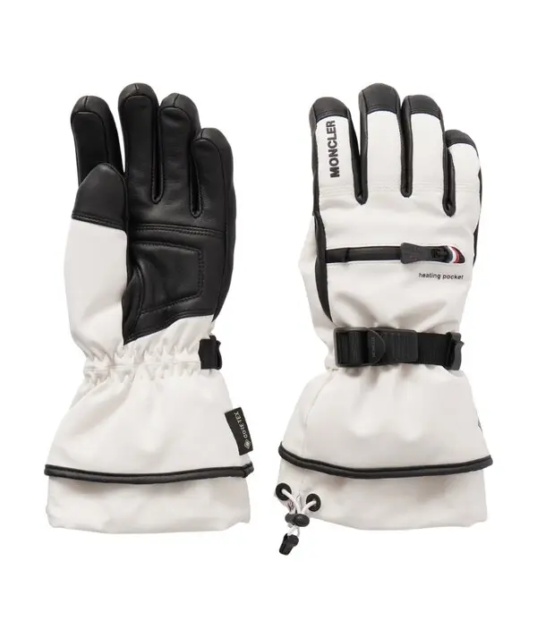 Moncler Appliquéd Paneled Gore-tex® And Leather Gloves - Cream