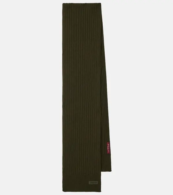 Gucci Logo Ribbed-knit Wool Scarf - Green