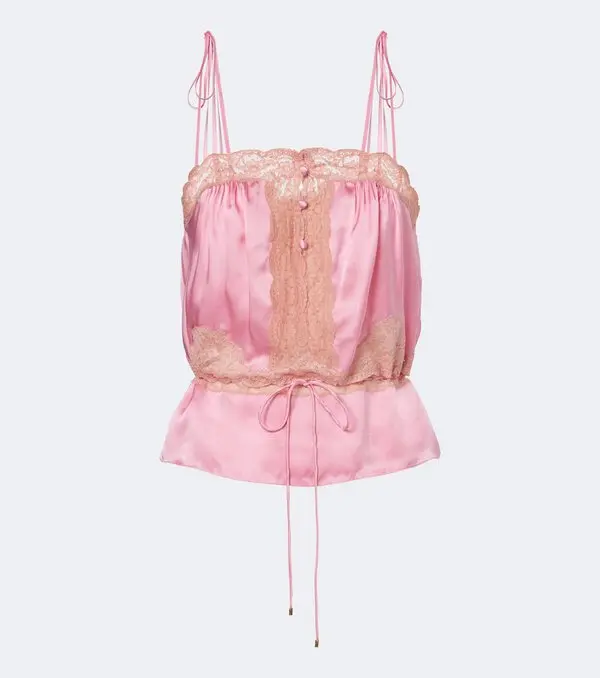 Chloé Lace-trimmed Silk Satin Top - Pink