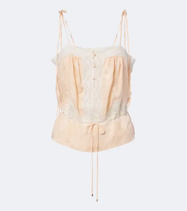 Chloé Lace-trimmed Silk Satin Top - Pink