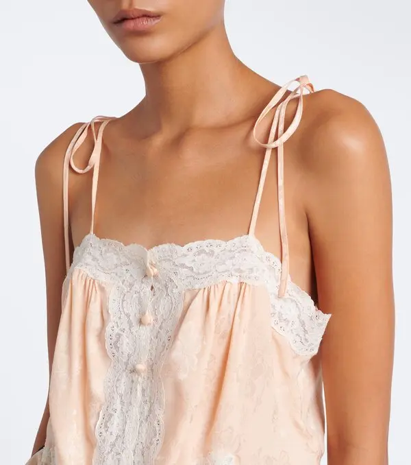 Chloé Lace-trimmed Silk Satin Top - Pink