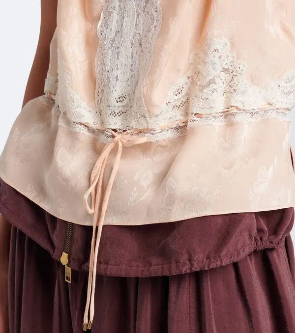 Chloé Lace-trimmed Silk Satin Top - Pink