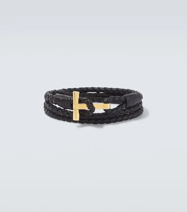 TOM FORD Braided Leather T Bracelet - Black