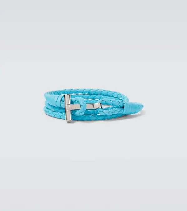 TOM FORD Braided Leather Bracelet - Blue