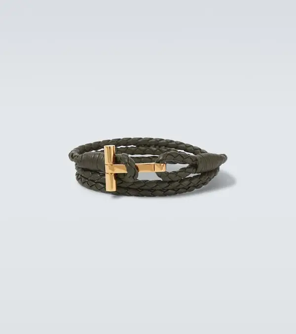 TOM FORD Braided Leather Bracelet - Green