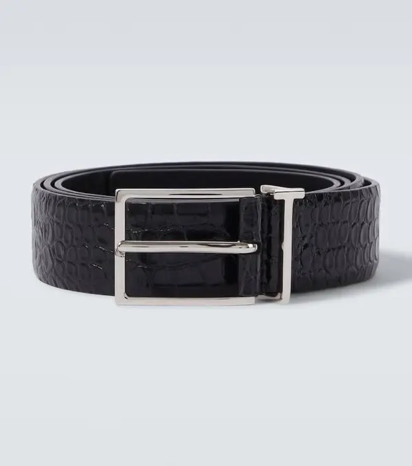 TOM FORD T Loop Croc-effect Leather Belt - Black