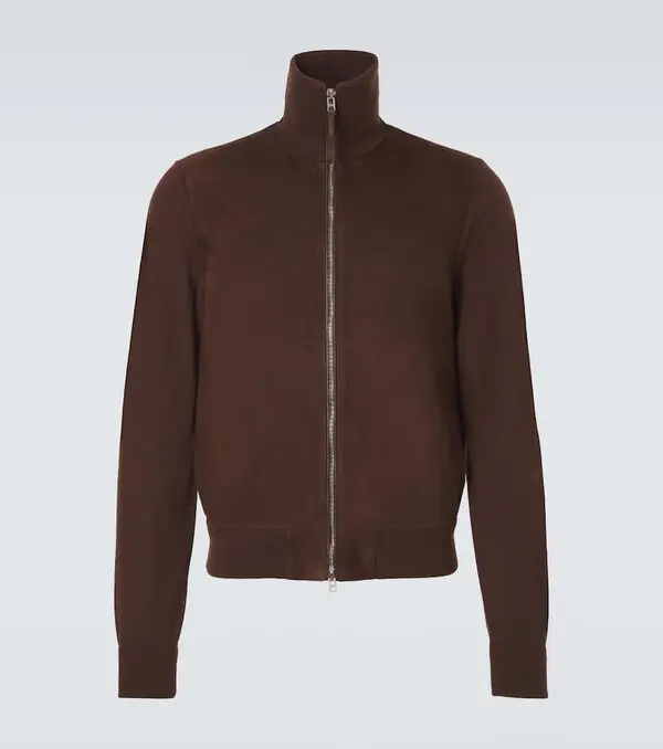 TOM FORD Suede-paneled Wool-blend Zip-up Sweater - Brown