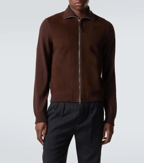 TOM FORD Suede-paneled Wool-blend Zip-up Sweater - Brown
