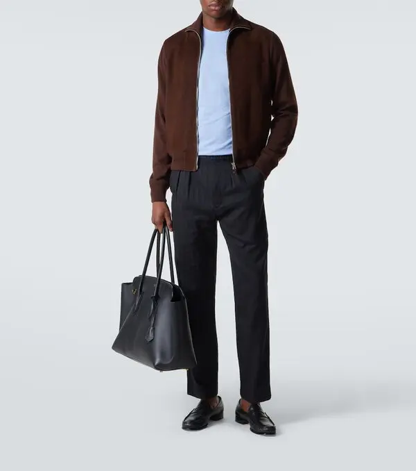 TOM FORD Suede-paneled Wool-blend Zip-up Sweater - Brown