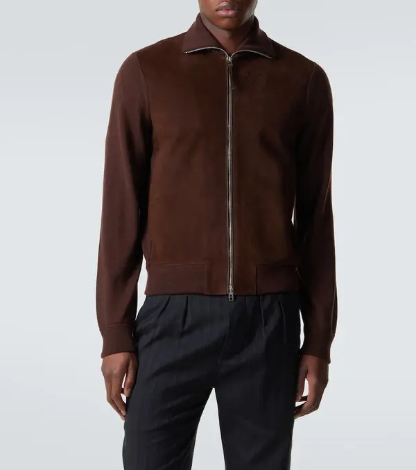 TOM FORD Suede-paneled Wool-blend Zip-up Sweater - Brown