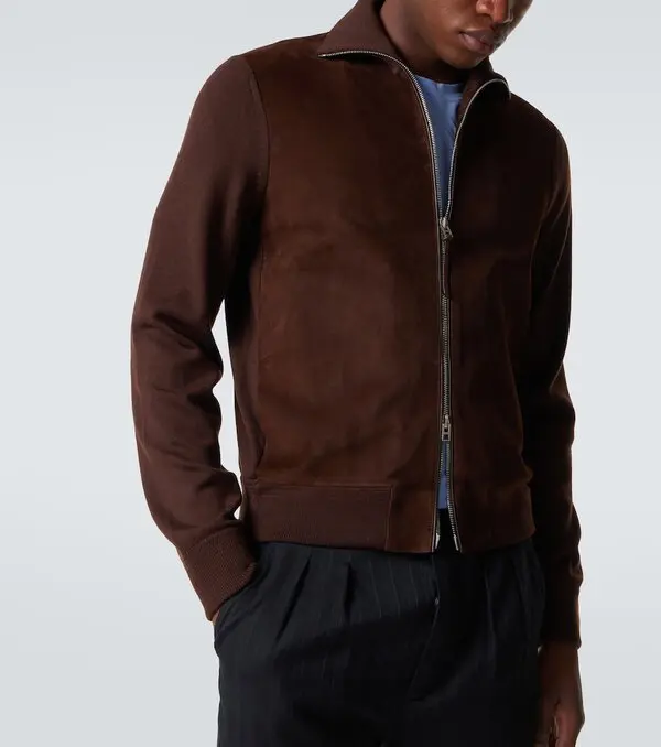 TOM FORD Suede-paneled Wool-blend Zip-up Sweater - Brown