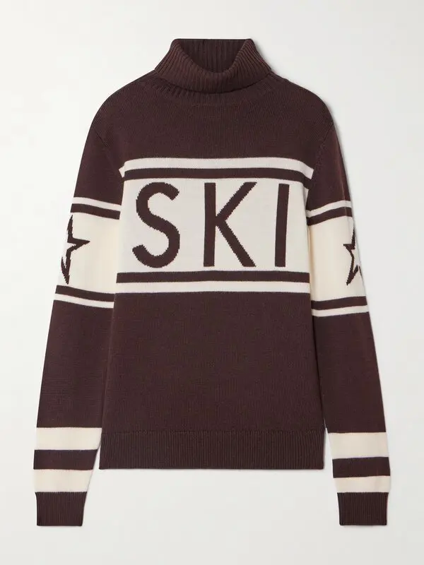 Perfect Moment Intarsia Merino Wool Turtleneck Sweater - Brown
