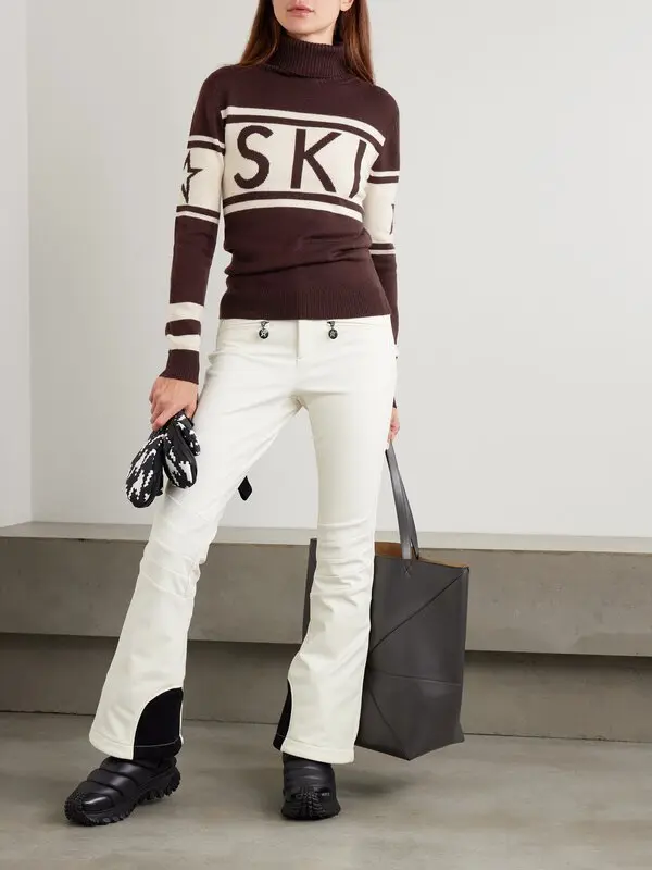 Perfect Moment Intarsia Merino Wool Turtleneck Sweater - Brown