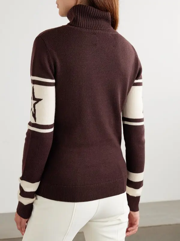 Perfect Moment Intarsia Merino Wool Turtleneck Sweater - Brown