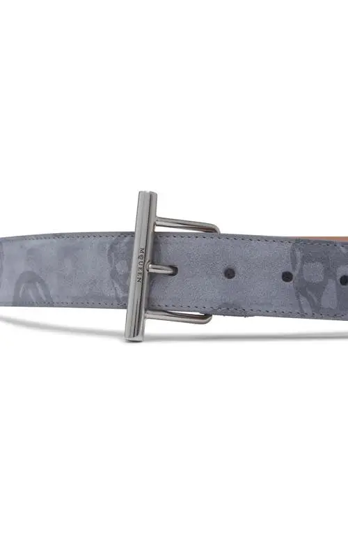 Alexander McQueen T-bar Skull Print Suede Belt