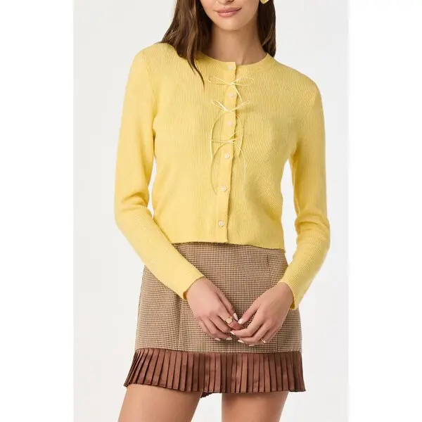 Astr The Label Satin Bow Knit Cardigan