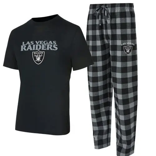 CONCEPTS SPORT Silver Las Vegas Raiders Avondale T-shirt & Flannel Pants Set - Black