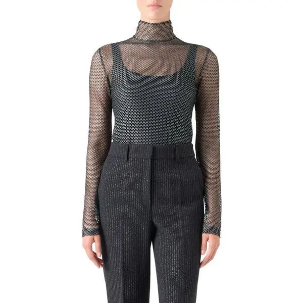 Akris Fishnet Mesh Long Sleeve Top