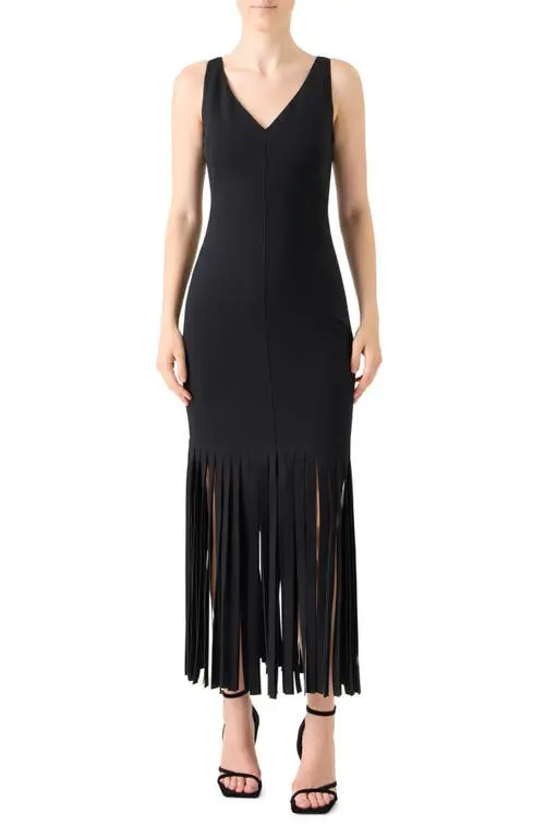 Akris Fringe Hem Sleeveless Midi Dress - Black