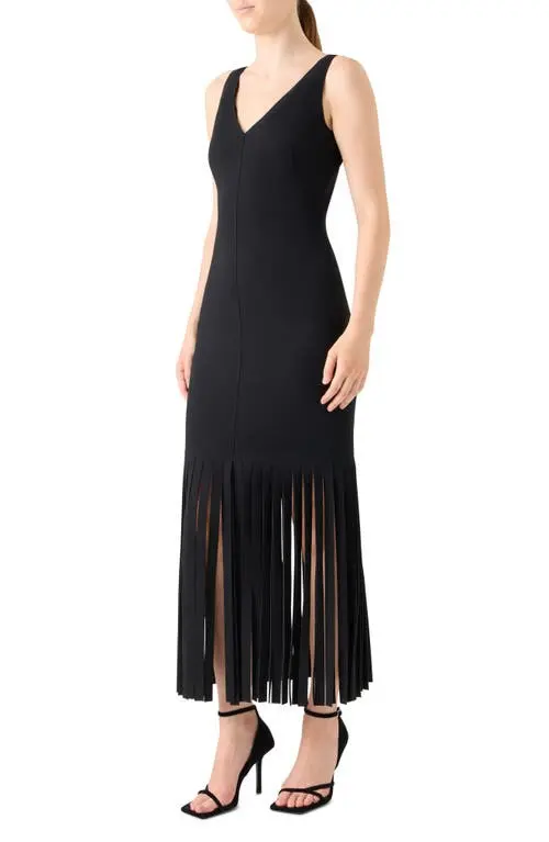Akris Fringe Hem Sleeveless Midi Dress