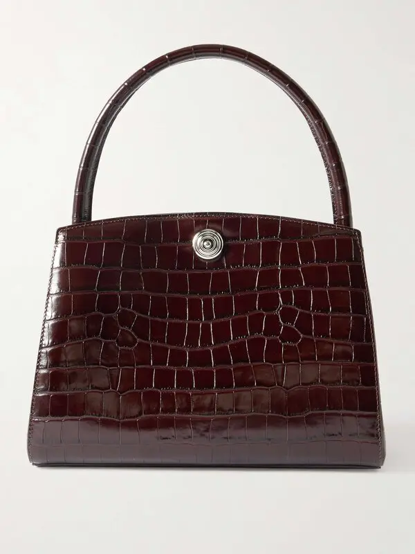 LIFFNER Pushlock Lady Croc-effect Leather Shoulder Bag - Dark Brown