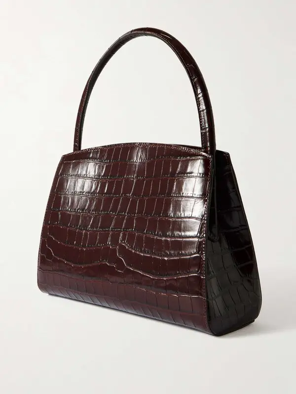 LIFFNER Pushlock Lady Croc-effect Leather Shoulder Bag - Dark Brown