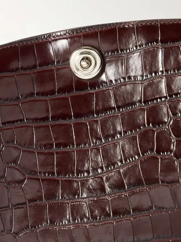 LIFFNER Pushlock Lady Croc-effect Leather Shoulder Bag - Dark Brown