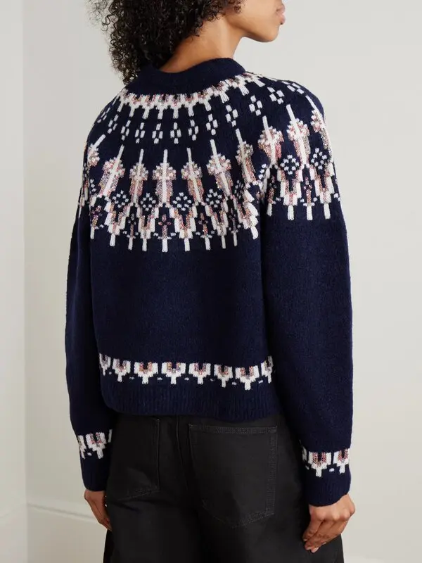 Loewe Sequin-embellished Fair Isle Wool-blend Sweater - Blue