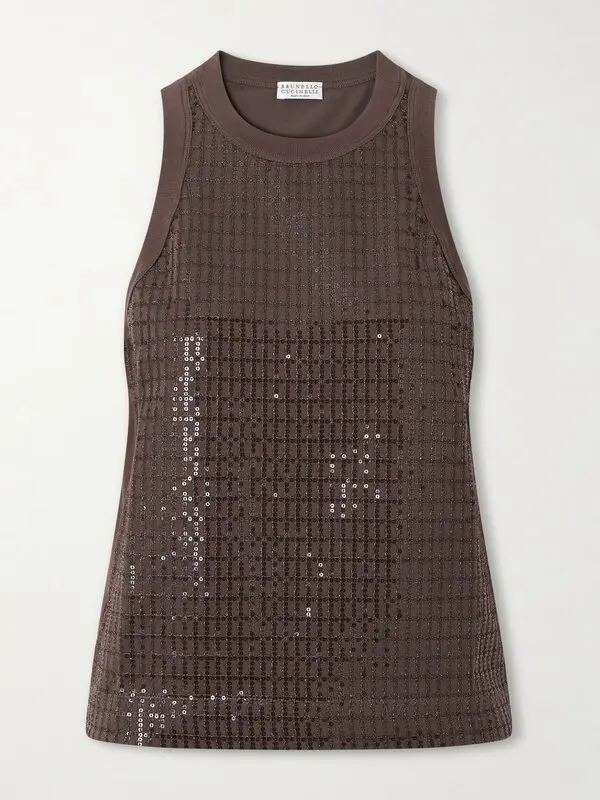 Brunello Cucinelli Sequin-embellished Stretch-cotton Jersey Tank