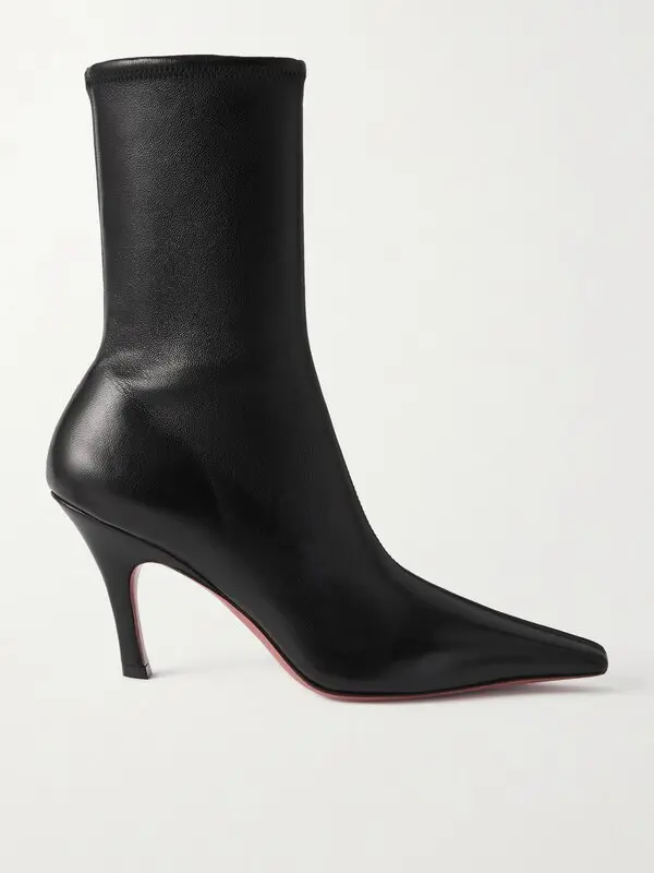 Amina Muaddi Jamie Leather Ankle Boots - Black