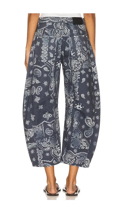 Free People X We The Free Good Luck Printed Barrel Jean - Blue