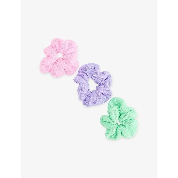 Hunza G Seersucker Stretch-woven Scrunchie Pack Of Three - Bubblegum/lilac/lime